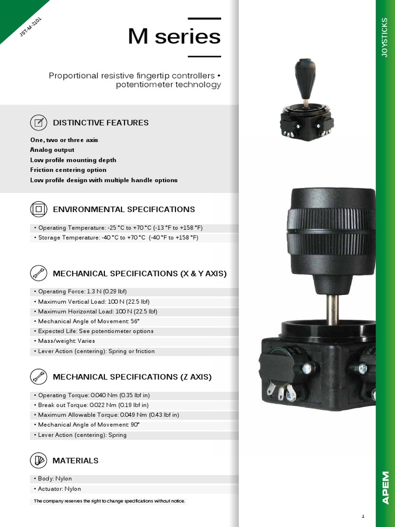 Apem Joysticks-series-M | PDF | Manufactured Goods | Mechanical Engineering