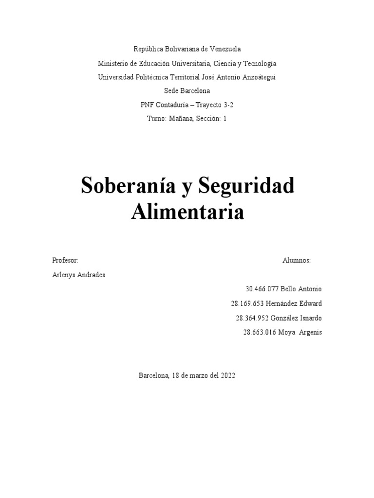 Soberanía y Seguridad Alimentaria UNIDAD 4 | PDF | Seguridad alimentaria | Alimentos
