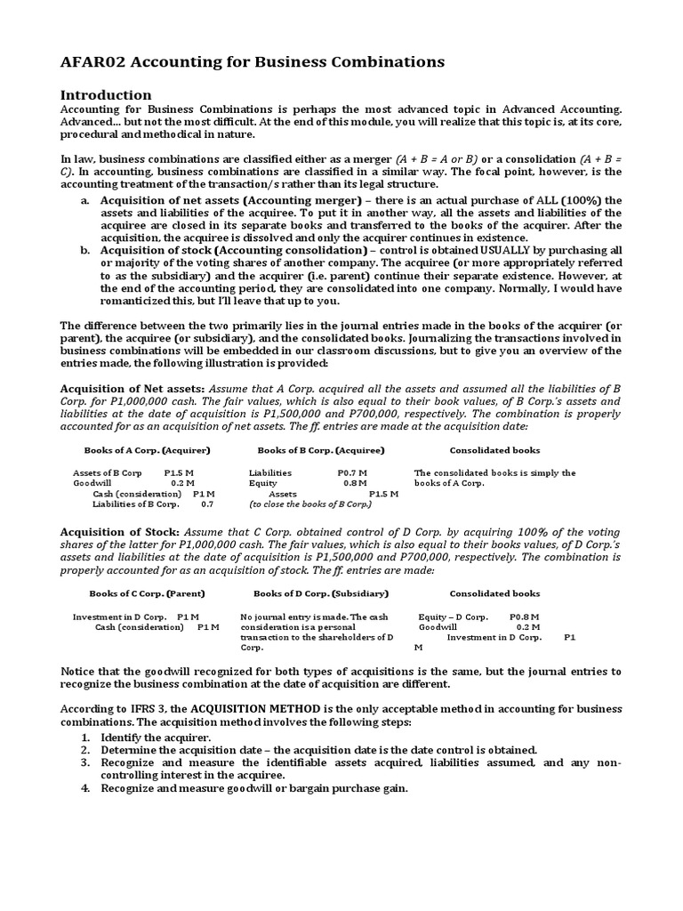 AFAR02 Accounting For Business Combinations | PDF | Consolidation (Business) | Goodwill (Accounting)
