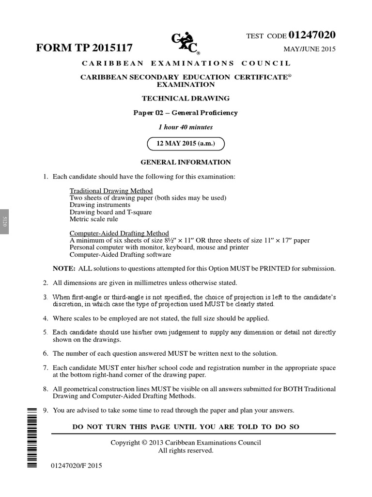 CSEC Technical Drawing June 2015 P2 (2022!12!11 01-56-07 UTC) | PDF ...