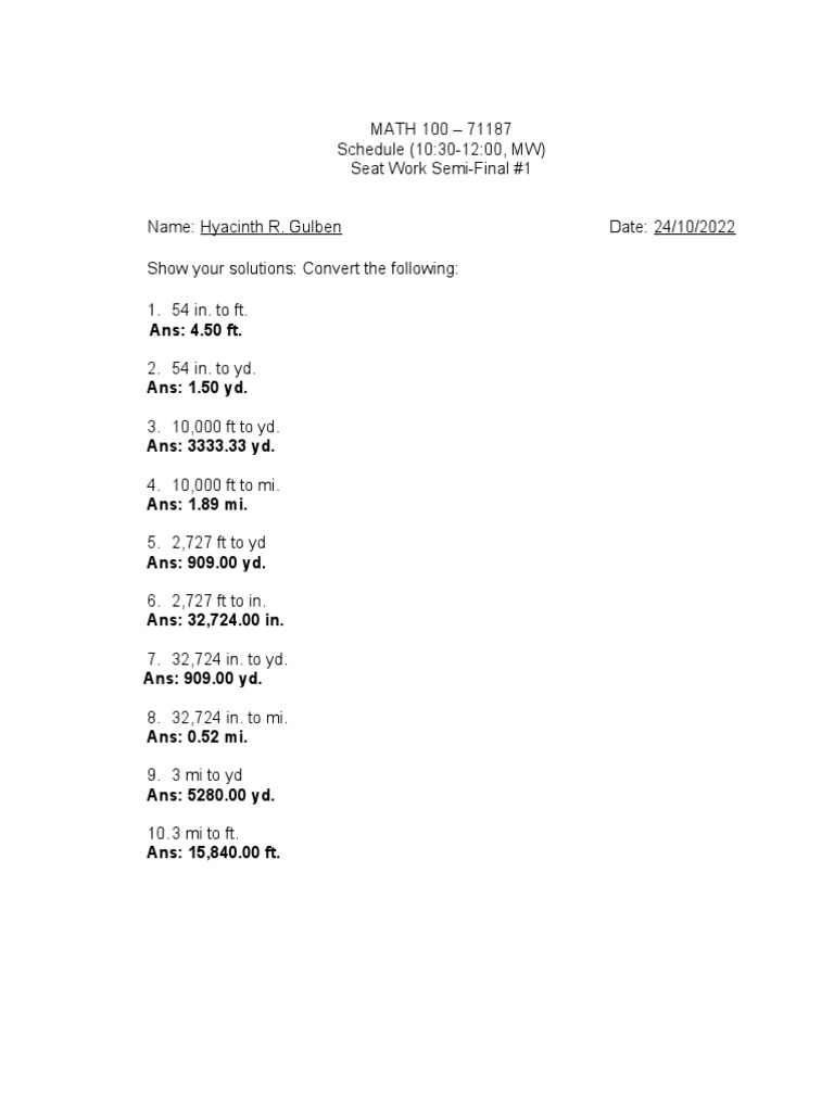 Math Seatwork | PDF