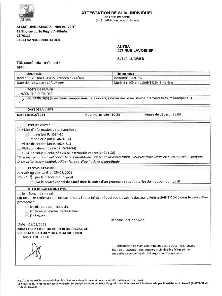 Attestation - Visite Médicale | PDF