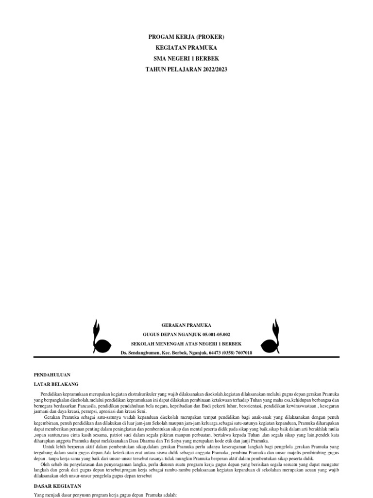 Program Kerja Pramuka SMAN 1 Berbek | PDF