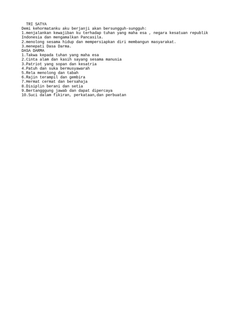 Tri Satya dan Dasa Darma Pramuka | PDF | Kesehatan Holistik | Agama ...