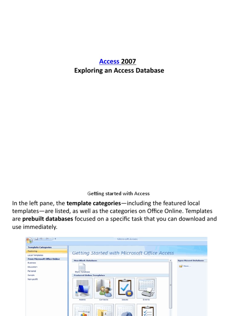 Access 2007 - Exploring An Access Database | PDF | Databases | Information Retrieval
