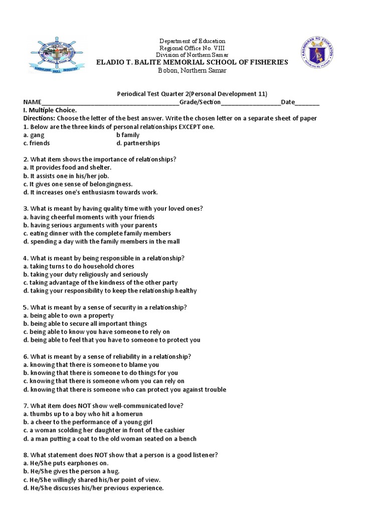 Personal Development Test: Relationships | PDF | Infidelity | Family