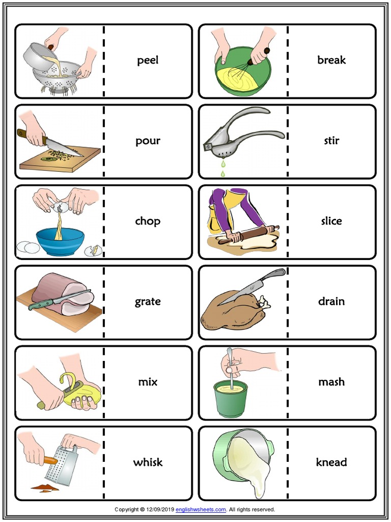Cooking Verbs Vocabulary Esl Printable Dominoes Game For Kids | PDF