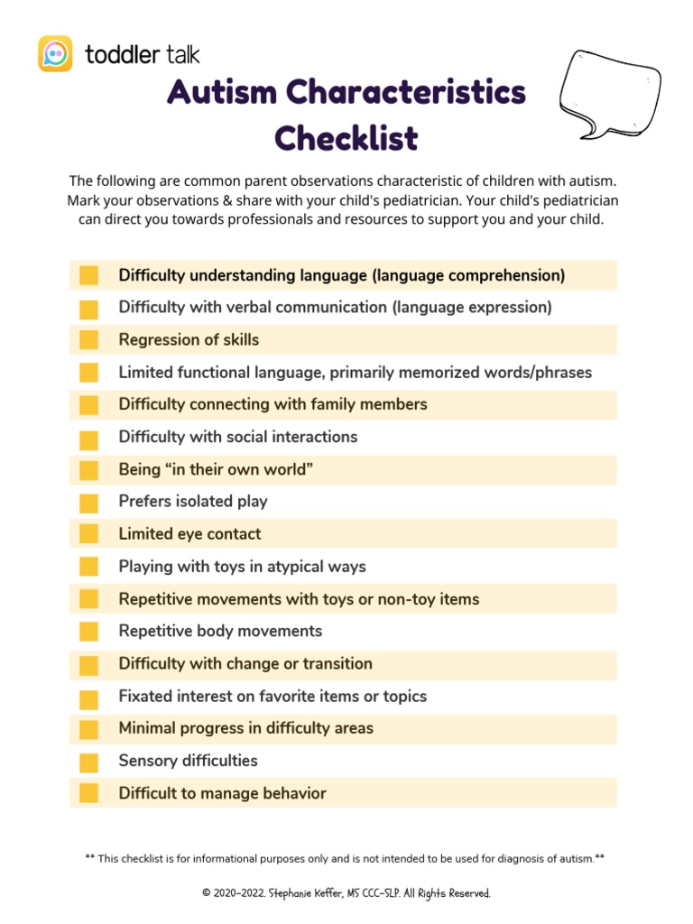 Autism Characteristic Checklist | PDF