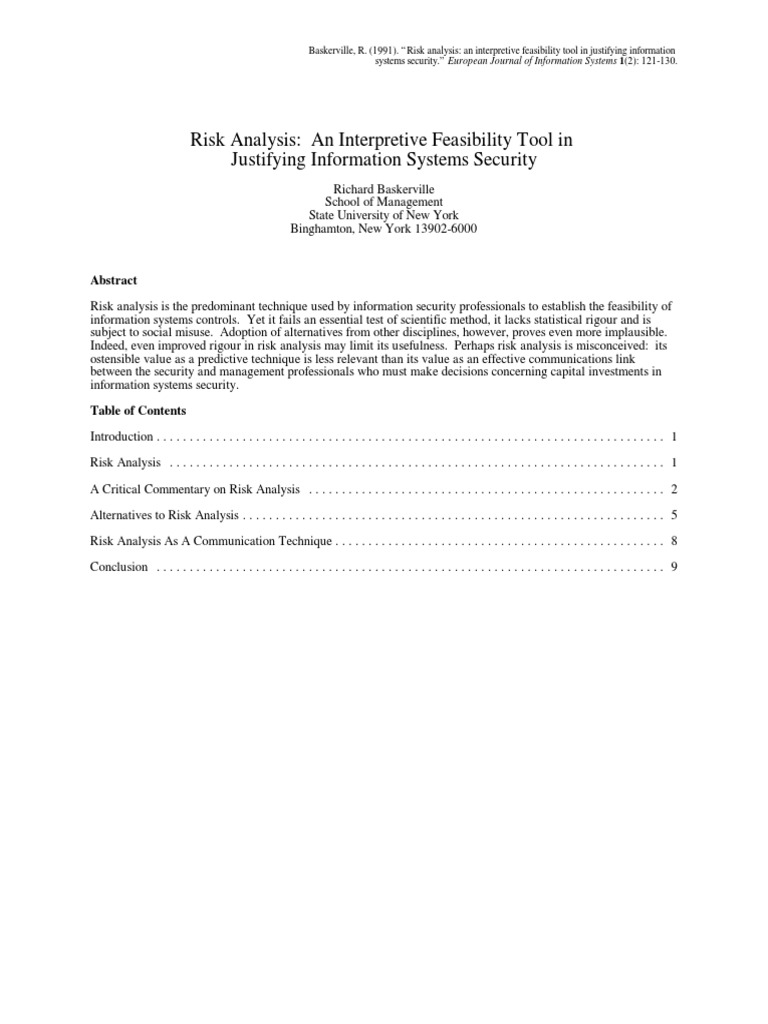 Baskerville - 1991 - Risk Analysis An Interpretive Feasibility Tool in ... Baskerville - 1991 - Risk Analysis An Interpretive Feasibility Tool in ...