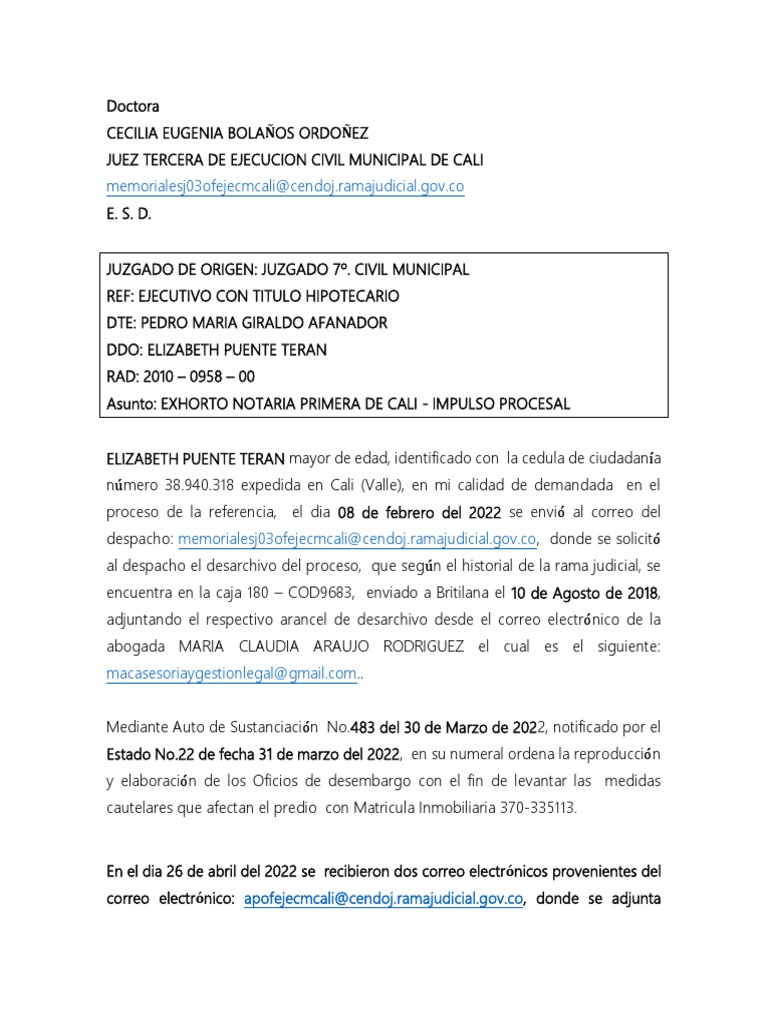 Memorial Impulso Procesal Exhorto | PDF | Justicia | Crimen y violencia