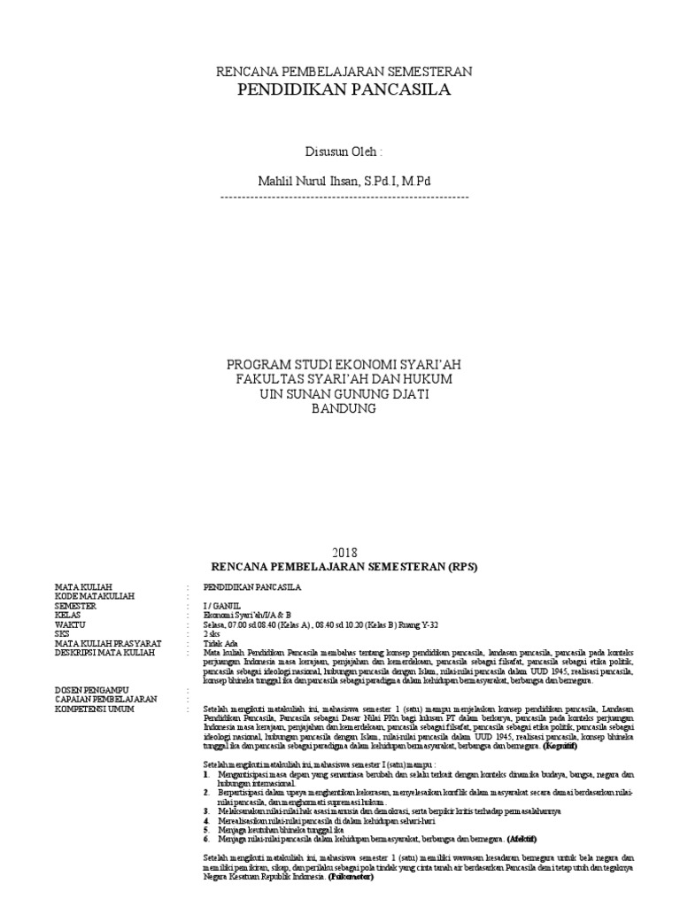 RPS - Pendidikan Pancasila | PDF