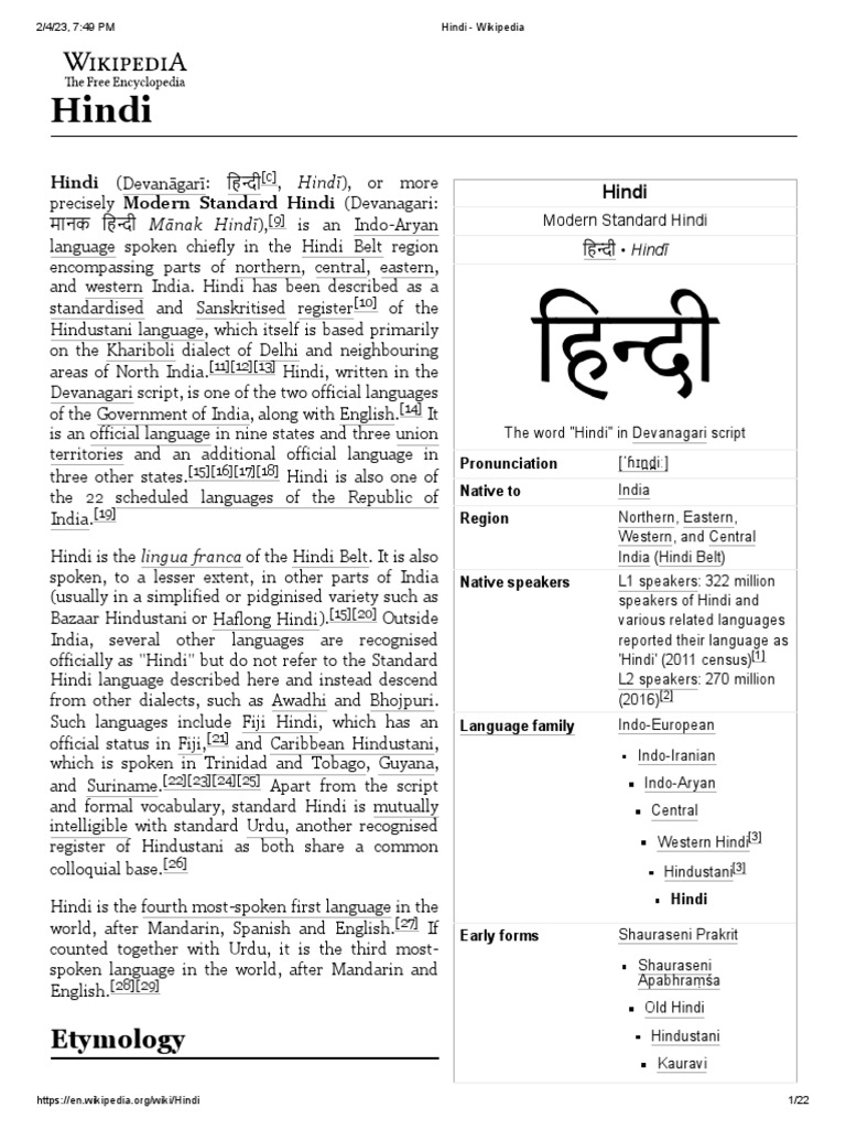 Hindi - Wikipedia | PDF | Urdu | Sociolinguistics