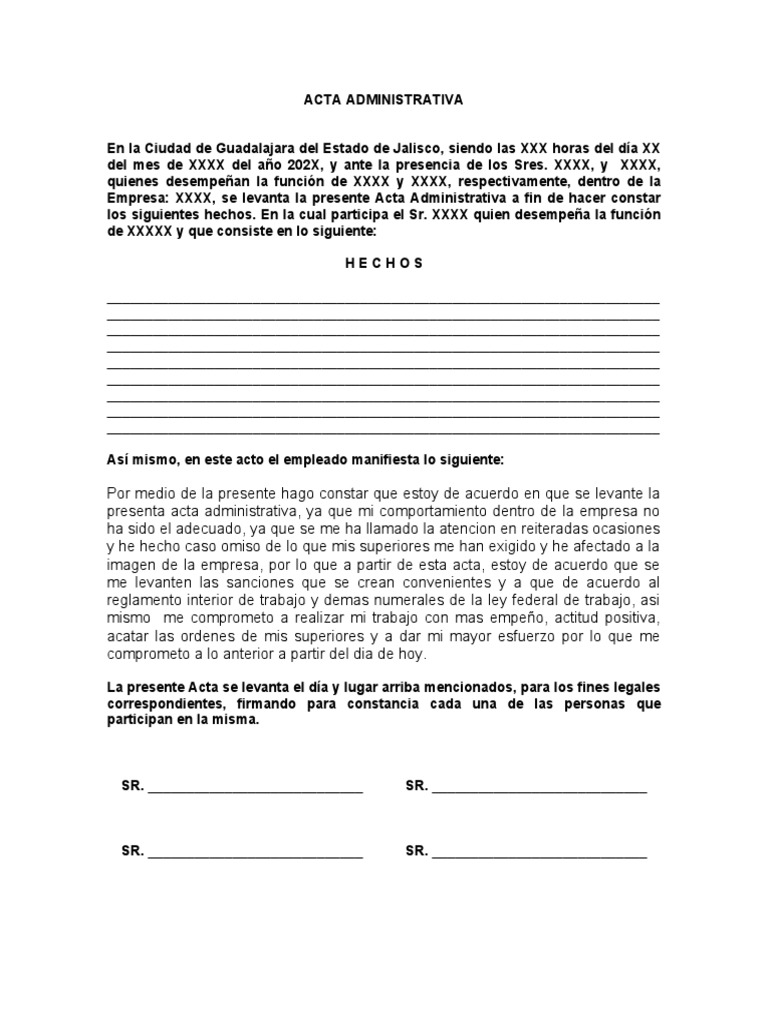 Acta Administrativa Ejemplo | PDF