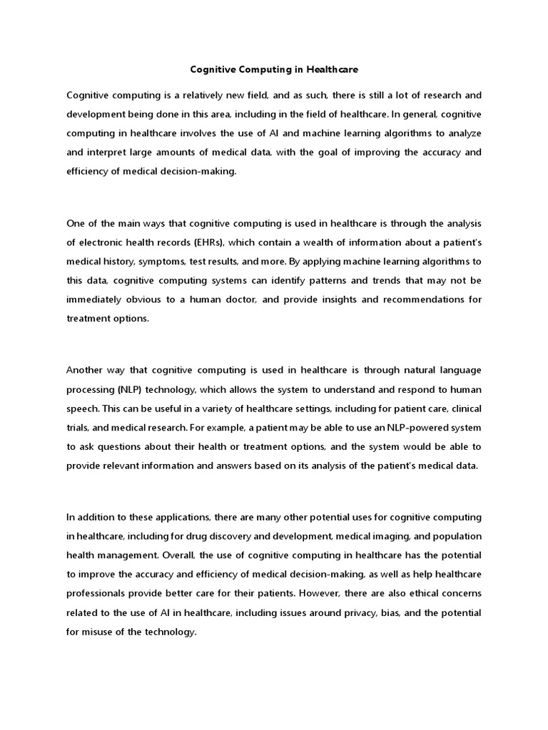 Cognitive Computing In Healthcare Pdf