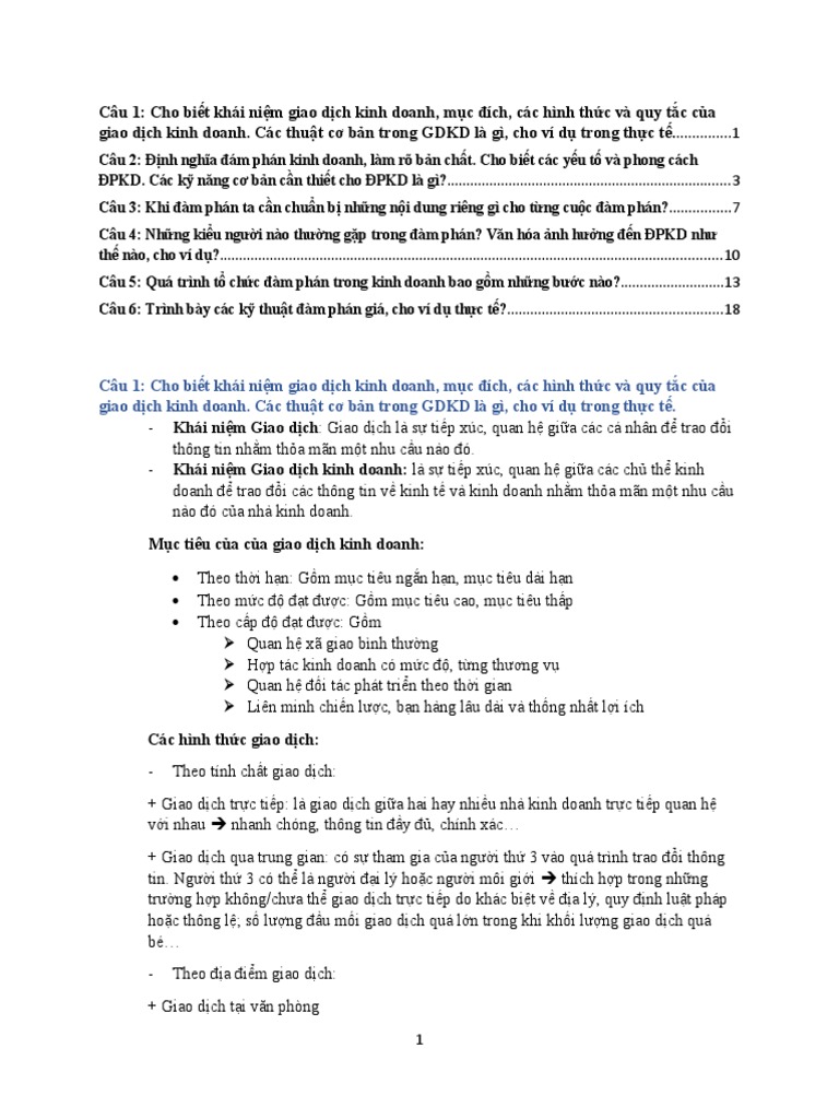 Đề Cương Đàm Phám Trong Kinh Doanh | PDF