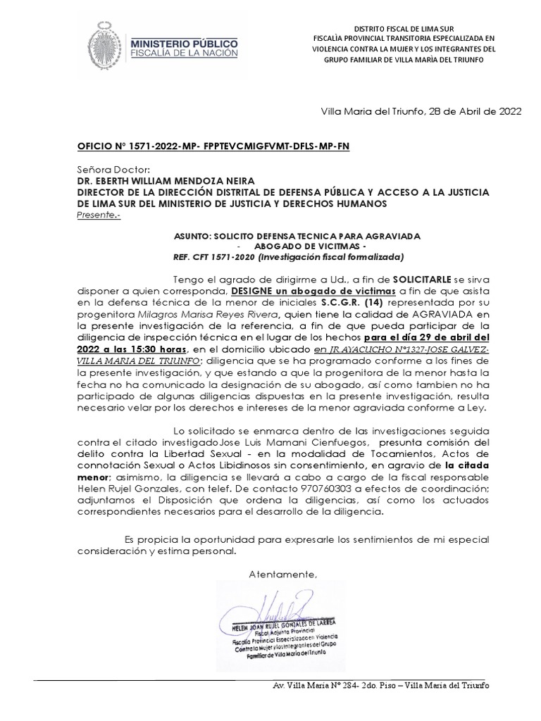 Oficio Para Solicitar Defensor Publico De Victimas 1571 2020 Pdf