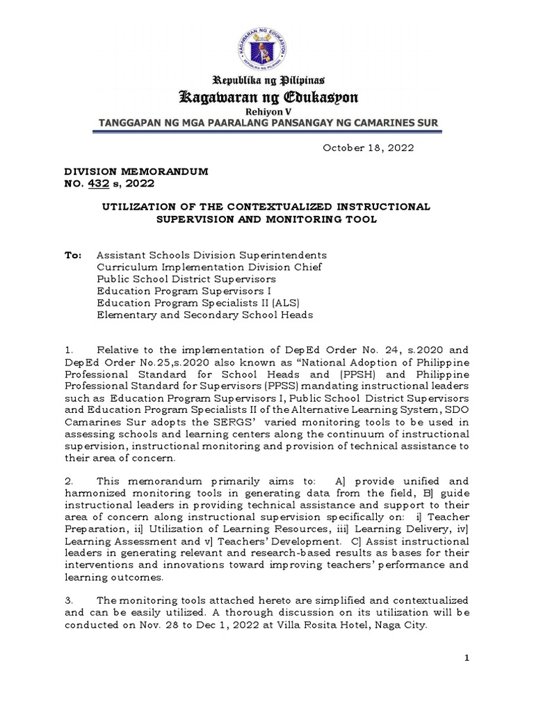 Division Memo. No. 432 S. 2022. Utilization of The Contextualized ...