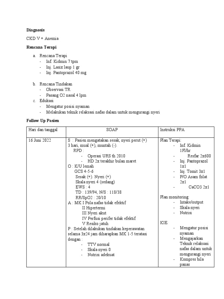 Diagnosis, Rencana Terapi, Follow Up CKD V + Anemia | PDF