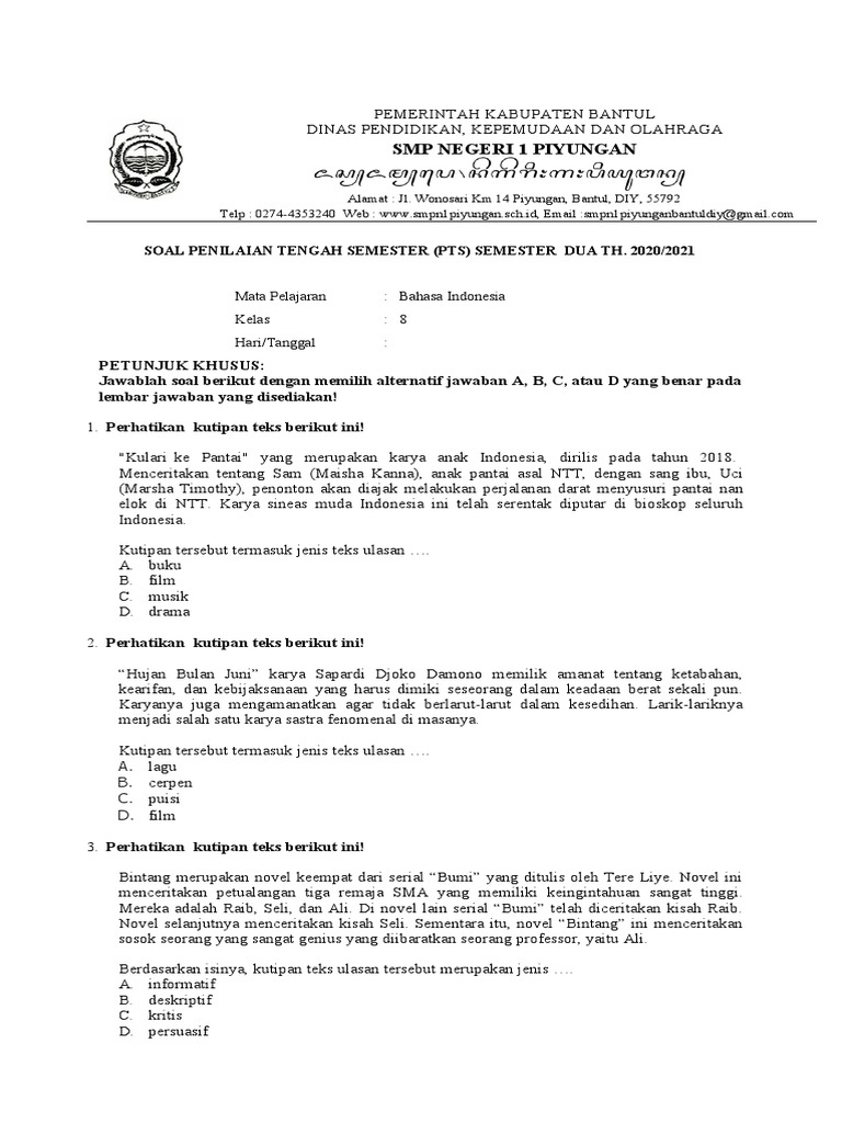 Soal PTS KLS 8 Sem 2 | PDF