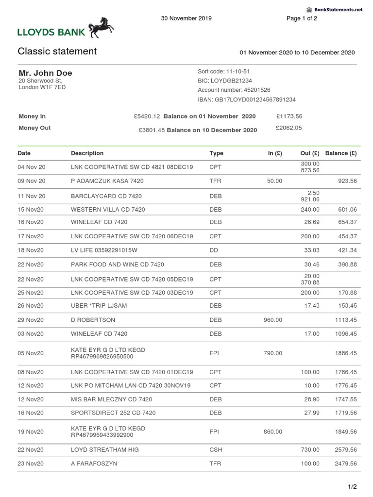 Classic Statement: Mr. John Doe | PDF