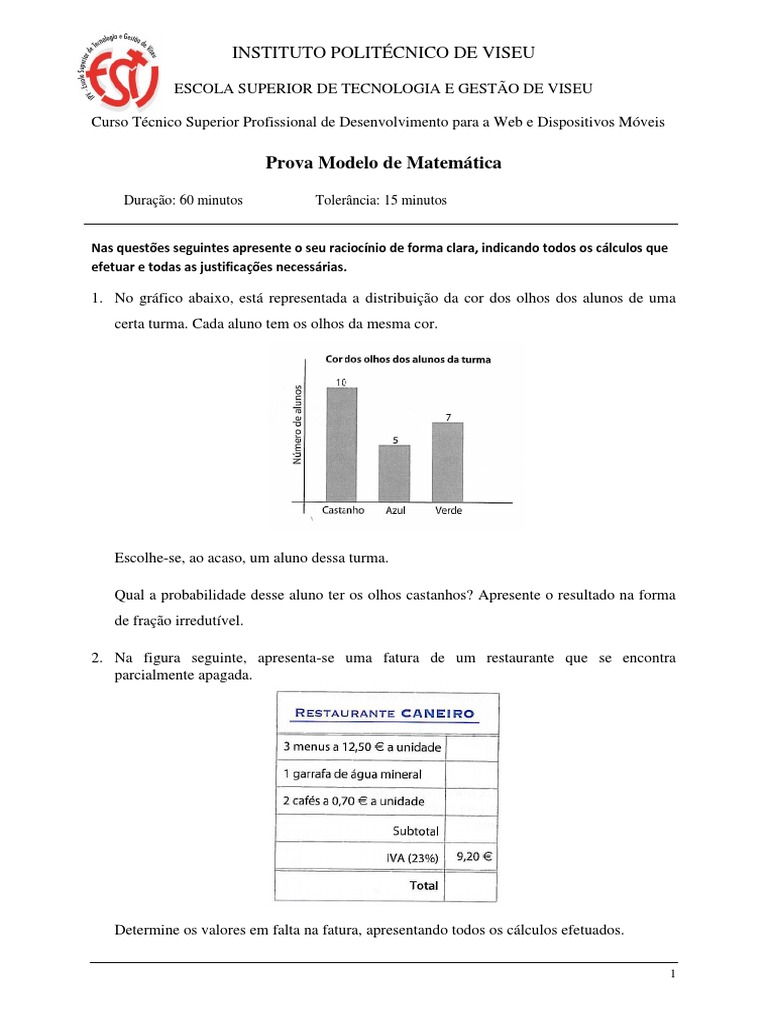 Mat - Prova Modelo | PDF