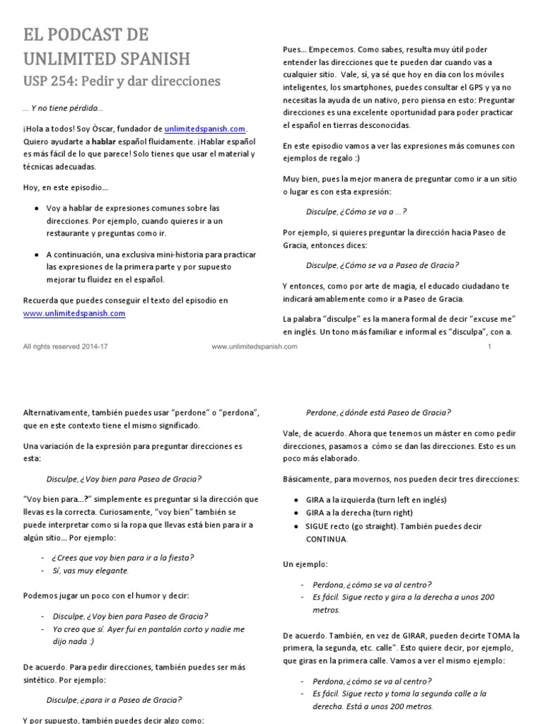 Cómo pedir y dar direcciones en español | PDF