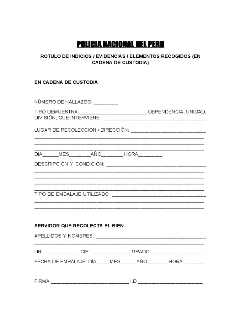 Rotulo de Cadena de Custodia PNP | PDF