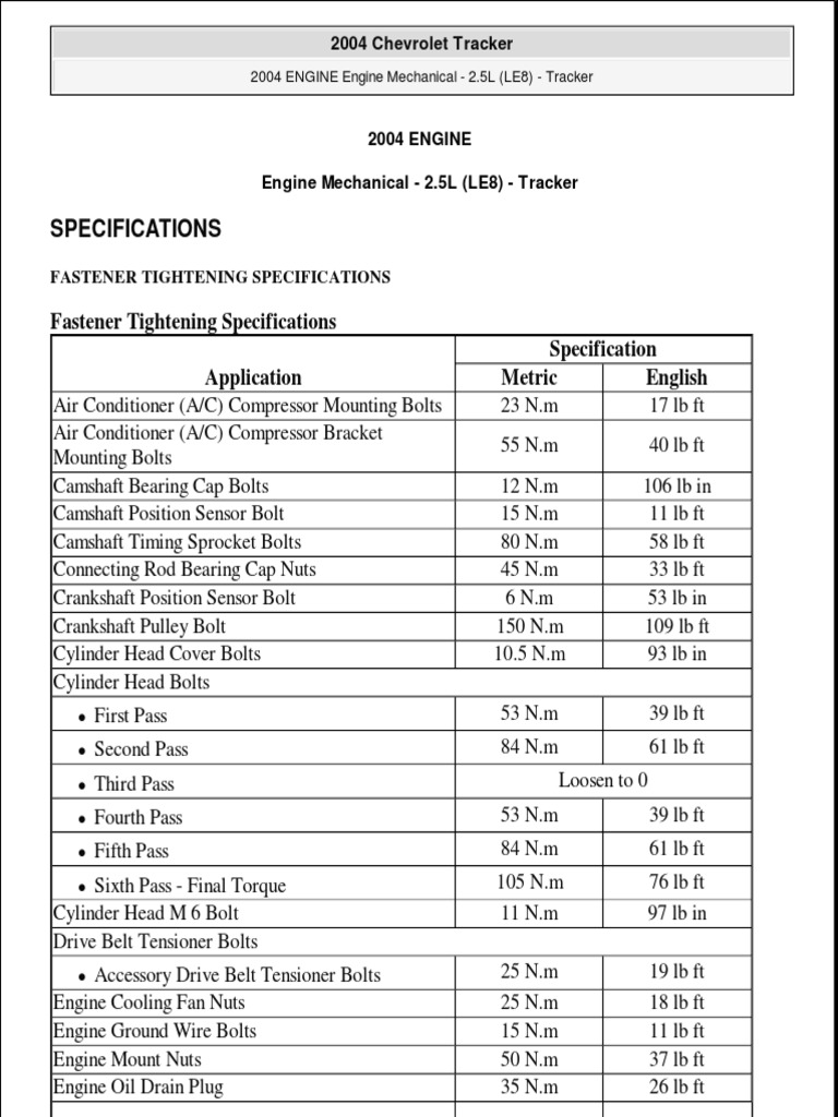 2.5L ENGINE Chevy Tracker 1999 | PDF | Piston | Engines