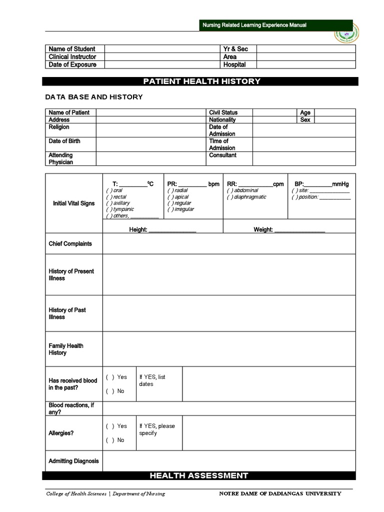 1 Patient Health History and Health Assessment Format | Download Free ...