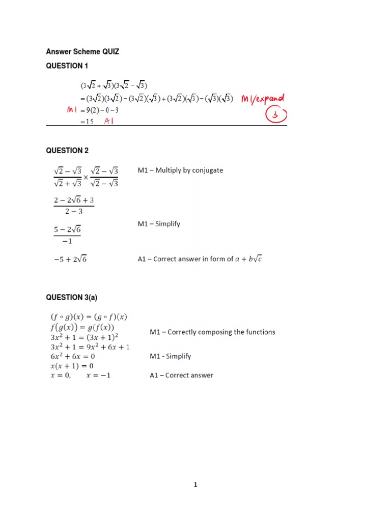 Quiz Answer Scheme Overview | PDF