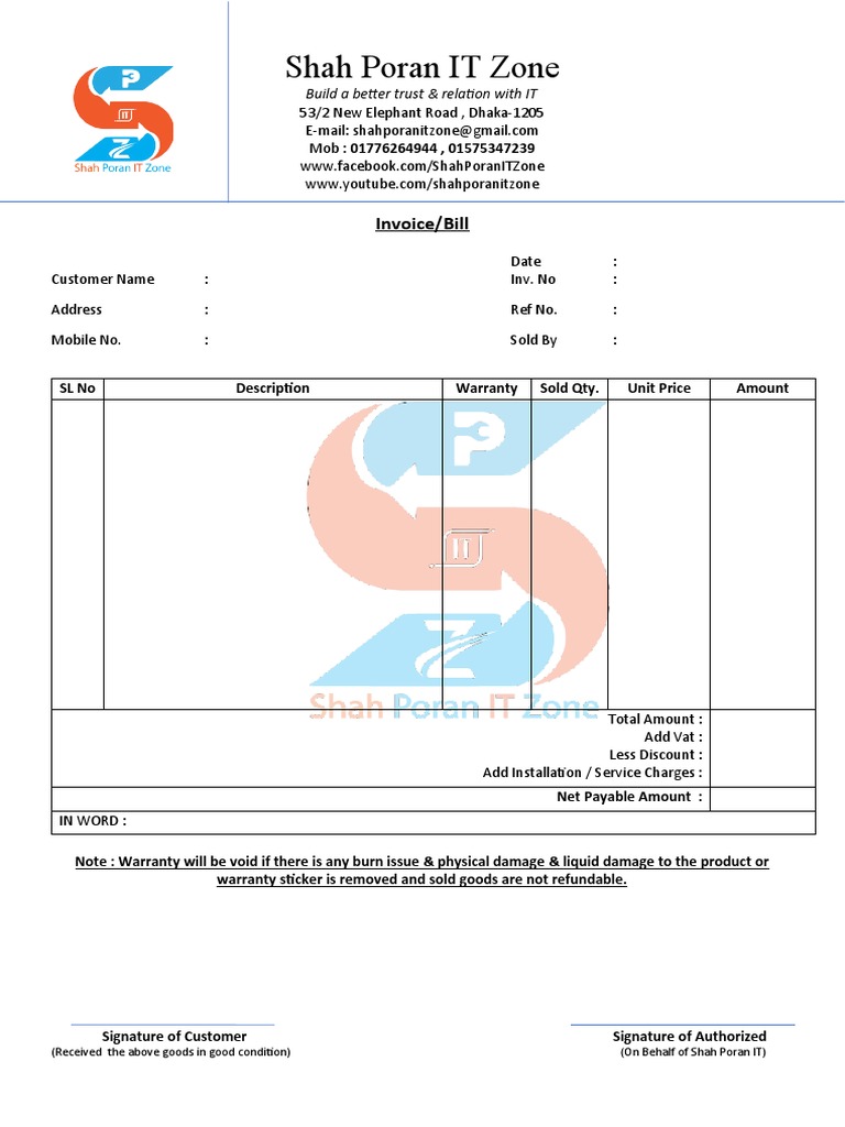 Shah Poran Invoice | PDF