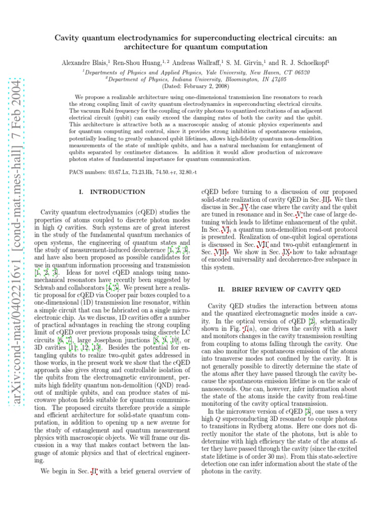 Cavity Quantum Electrodynamics For Superconducting Electrical Circuits ...