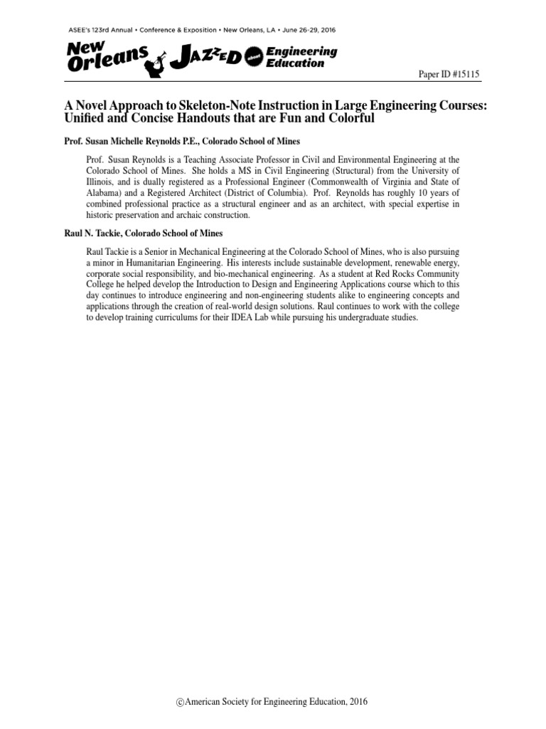 A Novel Approach To Skeleton Note Instruction in Large Engineering ...