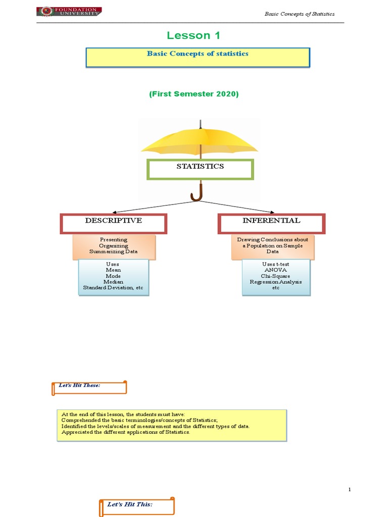 1lesson 1 Basic Concepts Of Statistics With Answers Pdf Sampling