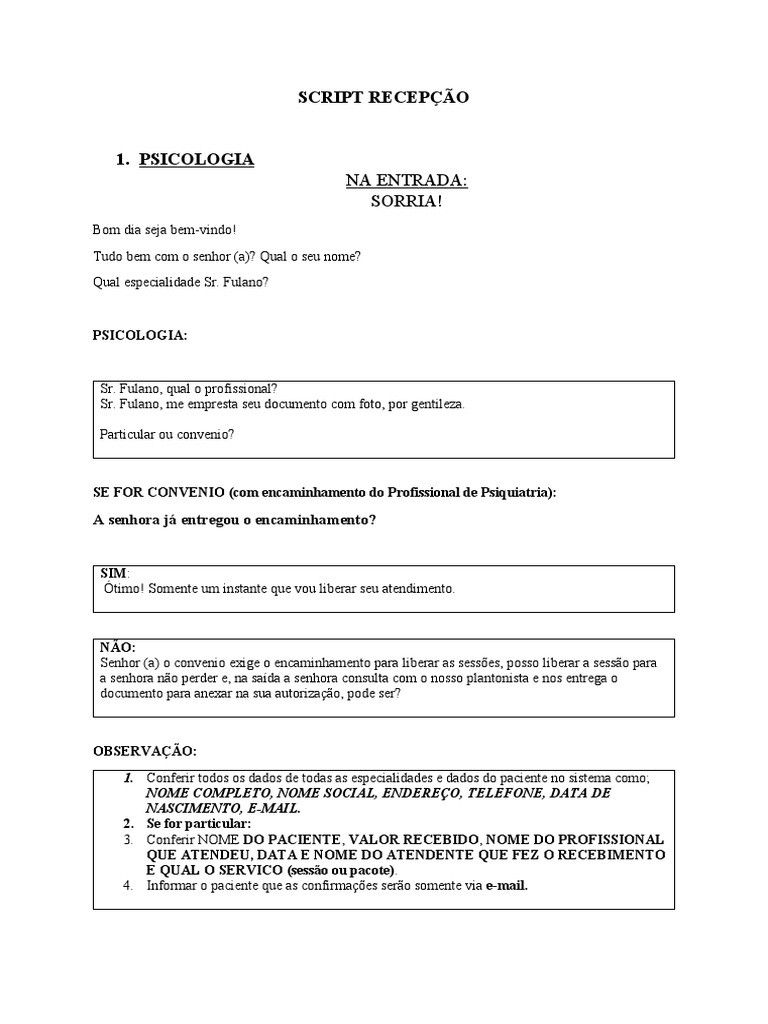 Script de Recepcao | PDF | Psiquiatria