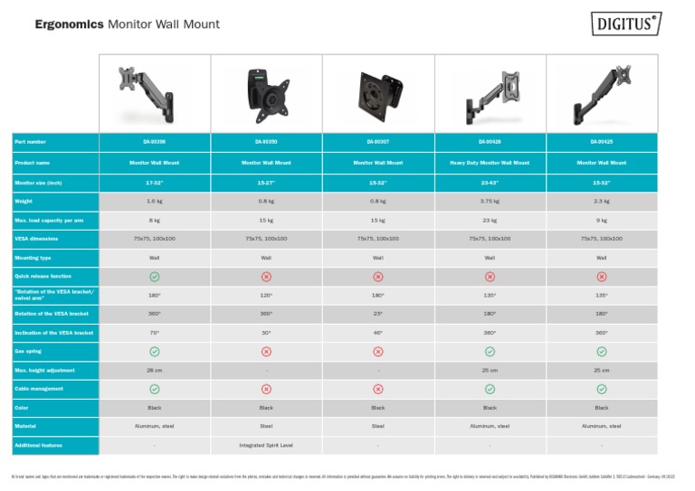 DIGITUS Ergonomics - Matrix Monitor Wall Mounts EN | PDF | Manufactured ...