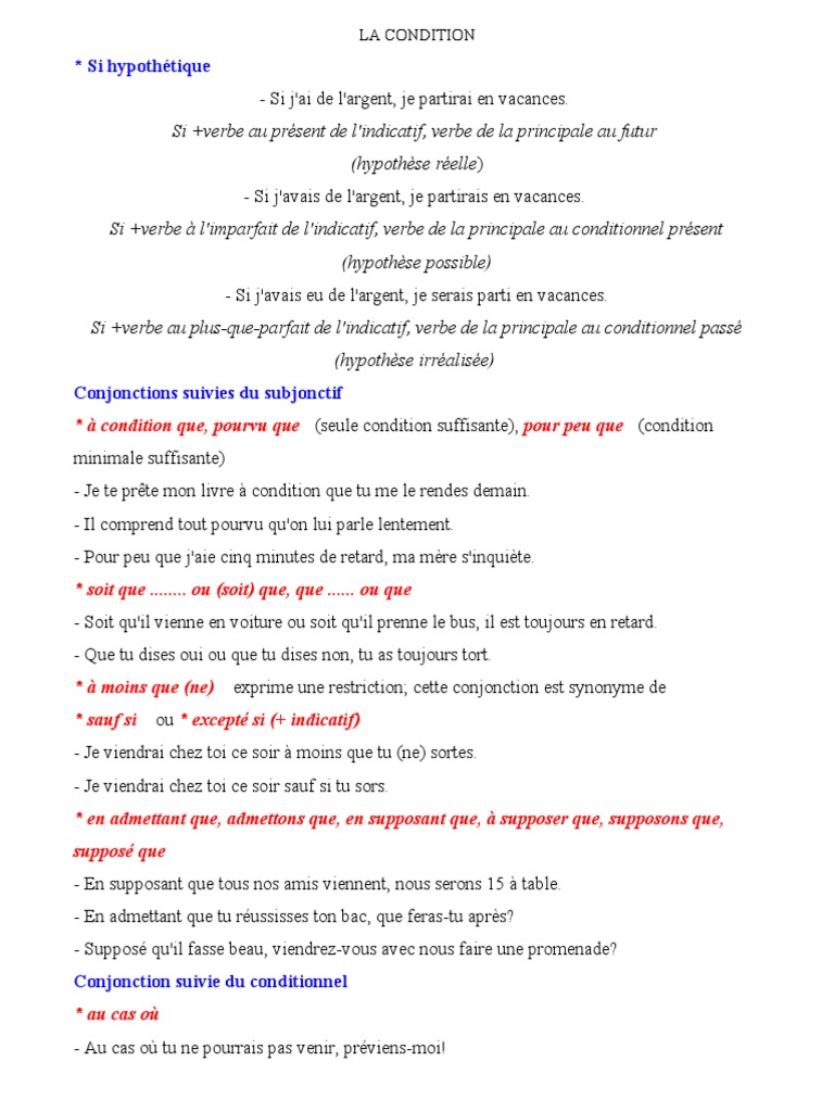 Maîtriser les Conditions en Français | PDF | Typologie linguistique ...
