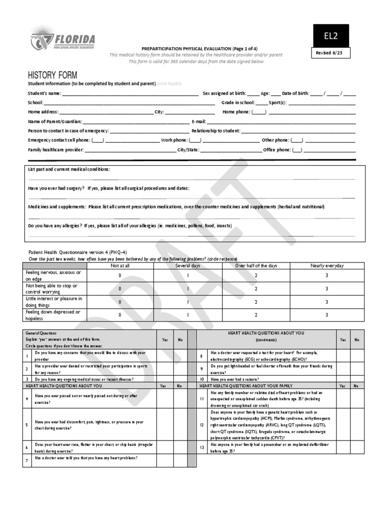 Florida High School Athletic Association DRAFT Physical Evaluation ...
