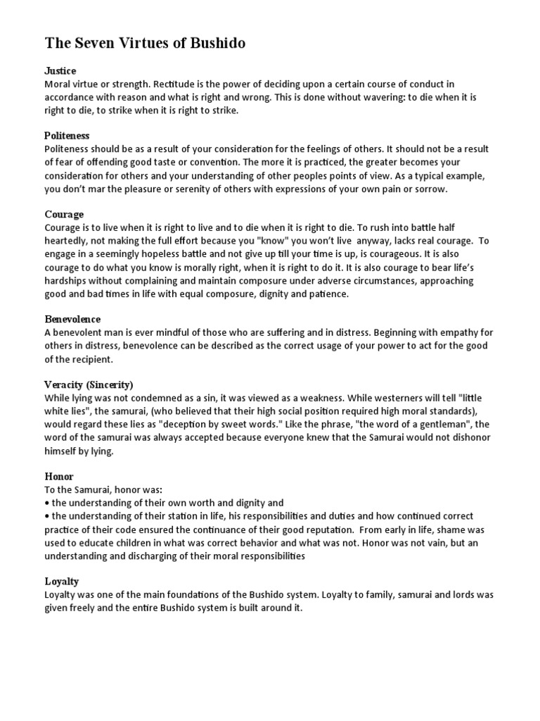 Seven Virtues of Bushido Explained | PDF | Bushido | Courage