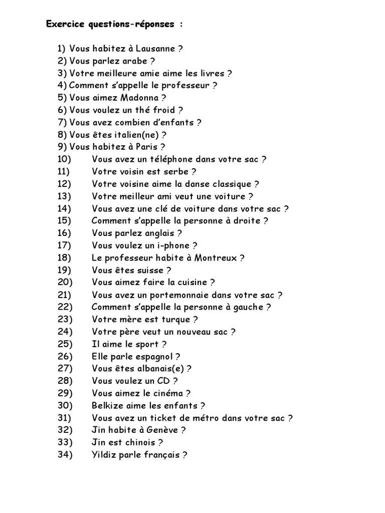 Exercices Questions Debutant | PDF