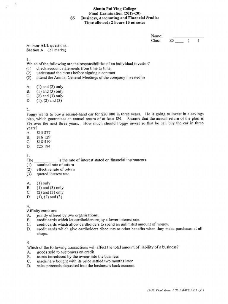 S5 201920 Final BAFS | PDF
