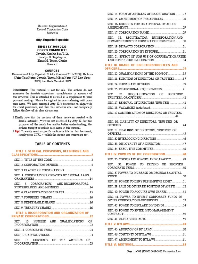 Revised Corporation Code | Download Free PDF | Corporations | Legal ...
