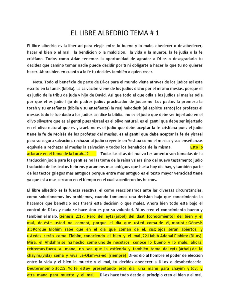 El Libre Albedr | PDF | Satán | Jardín del Edén