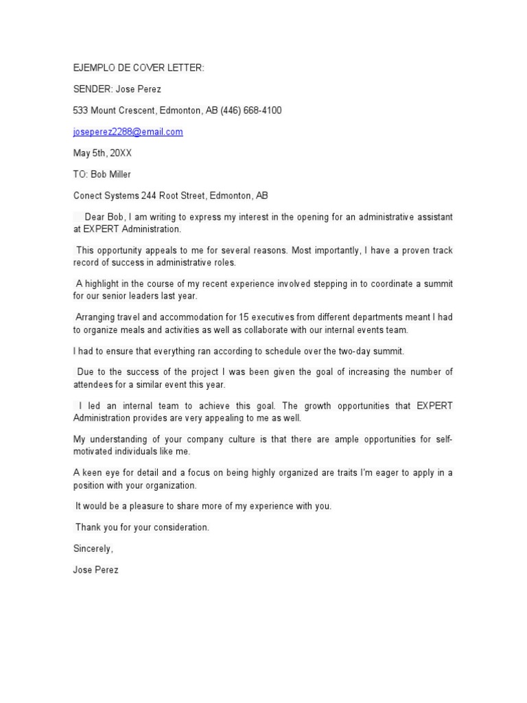 English EJEMPLO DE COVER LETTER | Download Free PDF | Copywriting ...