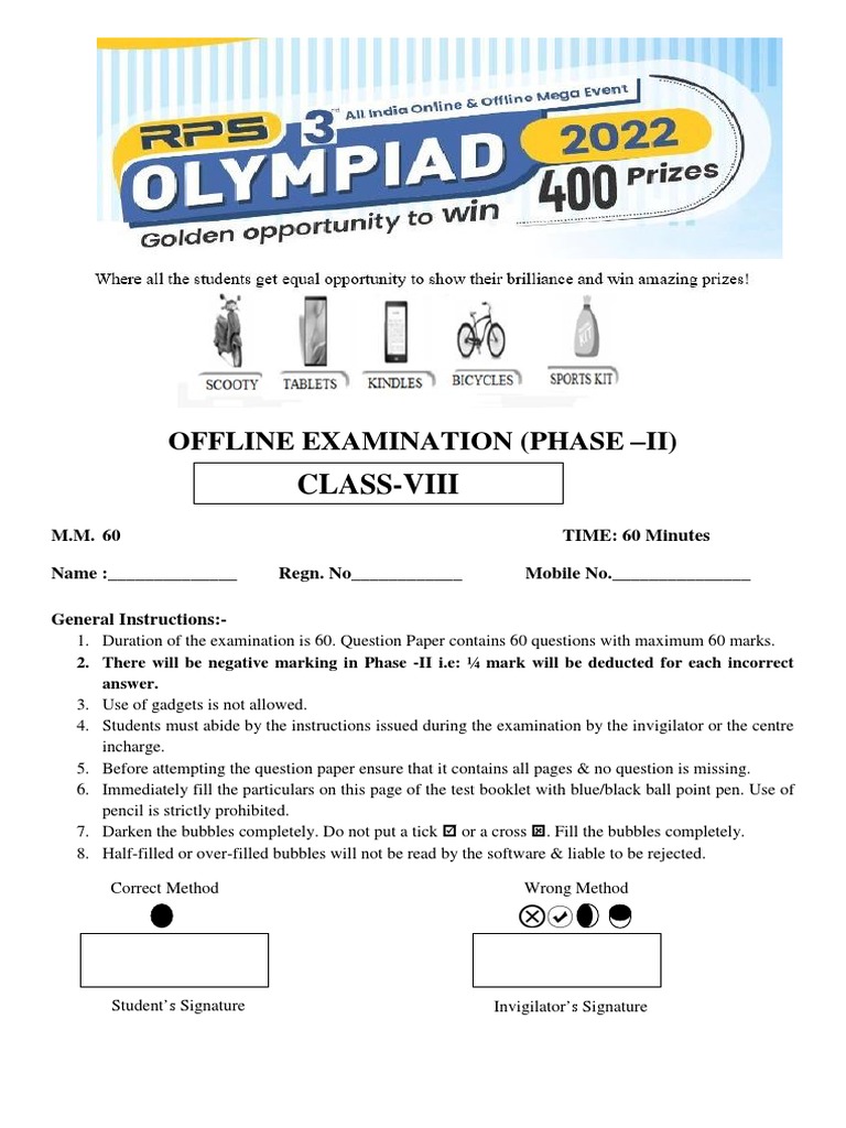 RPS Olympiad Class 8 Question Paper 2022 | PDF | Ovary | Fertilisation