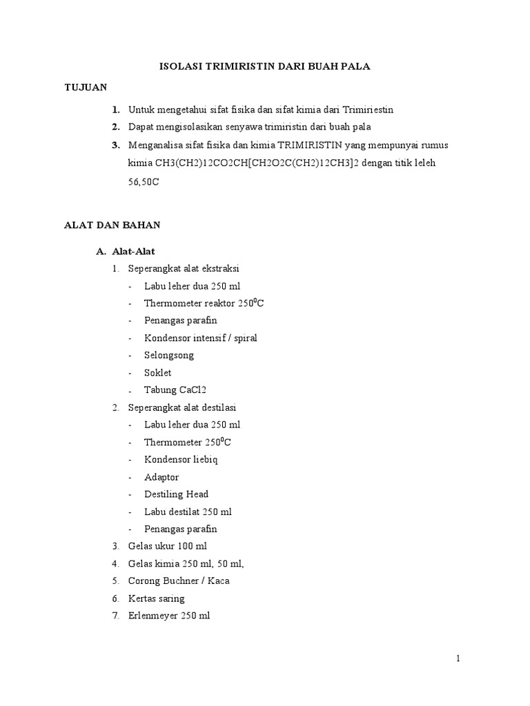 Isolasi Trimyristin dari Buah Pala | PDF