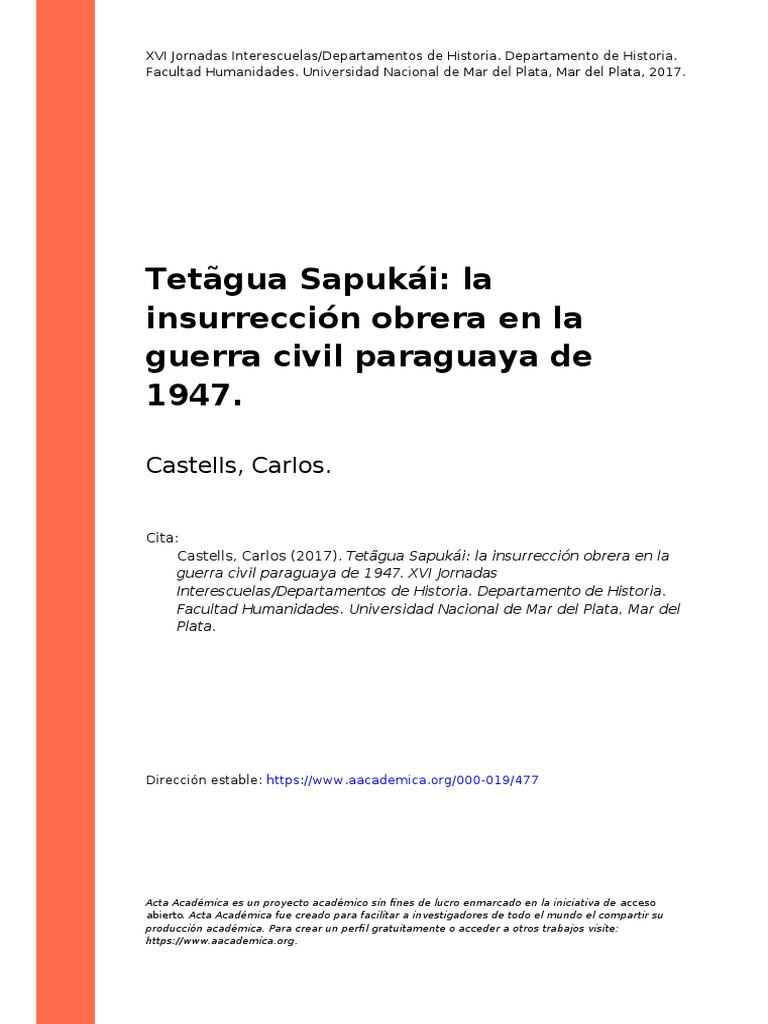 Insurrección obrera en la guerra civil de 1947 | PDF | Paraguay ...