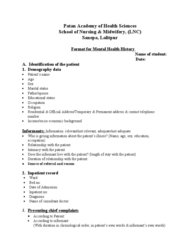 History Format | PDF | Menstruation | Mental Disorder History Format | PDF | Menstruation | Mental Disorder