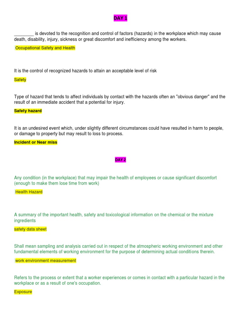 Cosh Terms | PDF | Occupational Safety And Health | Hazards