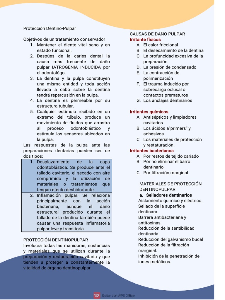 Protección Dentino-Pulpar y Esclerosis | PDF | Odontología | Calcio